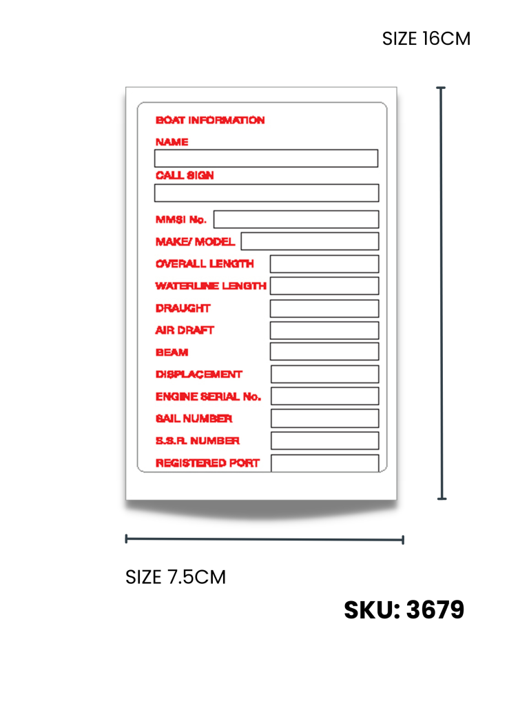 ‘Boat Information’ Safety Stickers | Suffolk Marine Safety