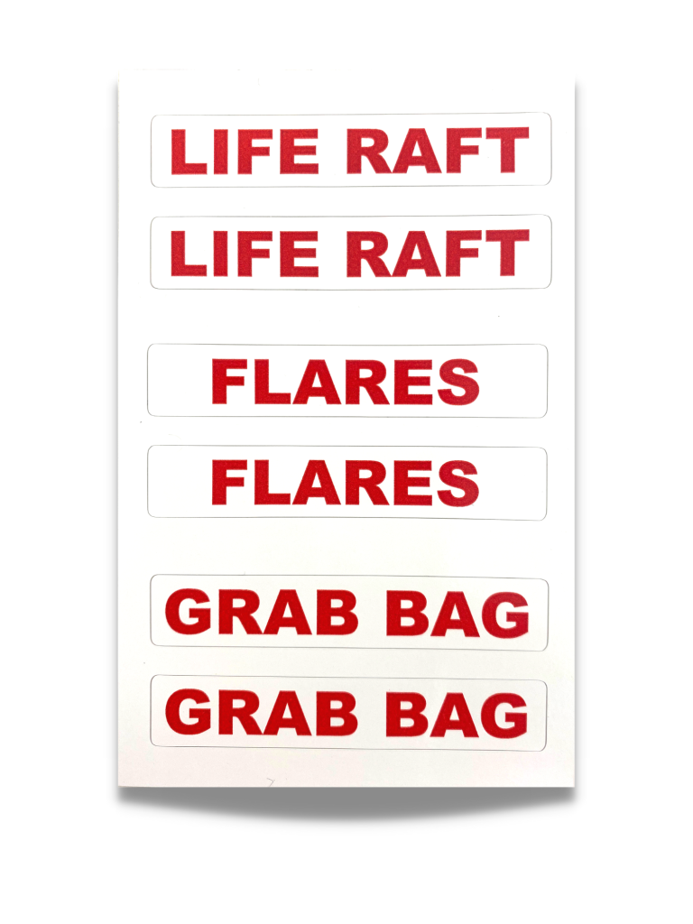 Liferaft, Flares, Grab Bag Safety Stickers | Suffolk Marine Safety