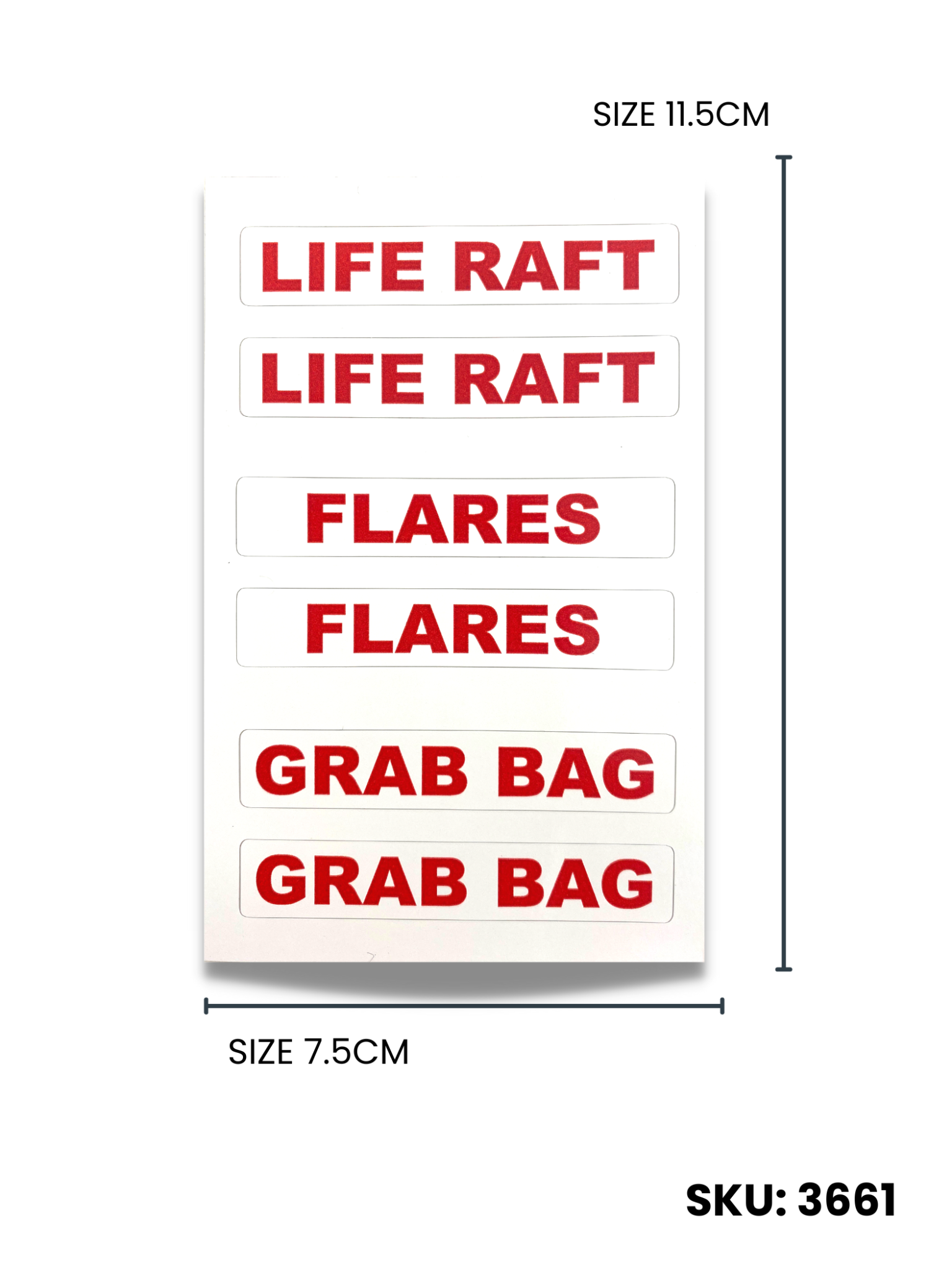Liferaft, Flares, Grab Bag Safety Stickers | Suffolk Marine Safety
