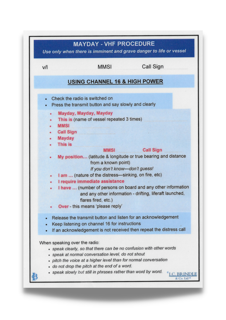 Mayday VHF Procedure Card | Suffolk Marine Safety